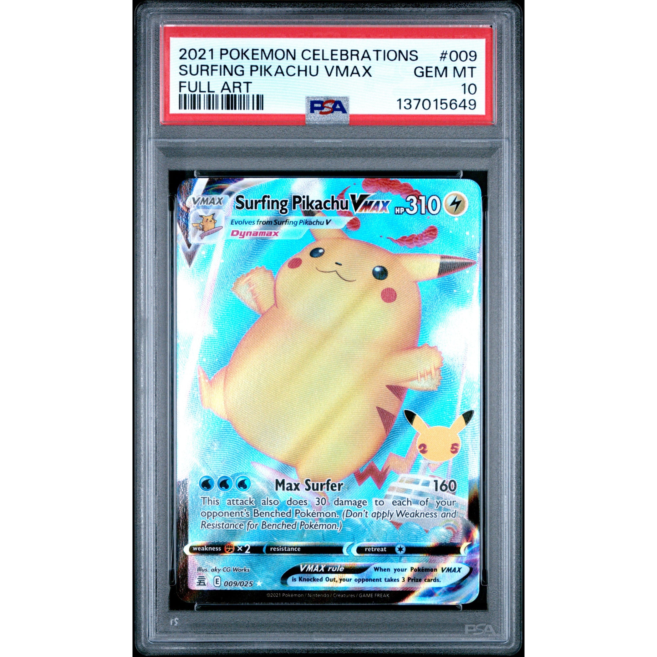 Pokémon TCG: Surfing Pikachu Vmax 009 PSA 10 - Celebrations